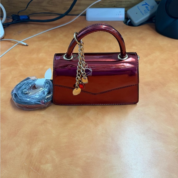 Aldo | Bags | Aldo Shiny Red Crossbody Bag With Gold Chain | Poshmark